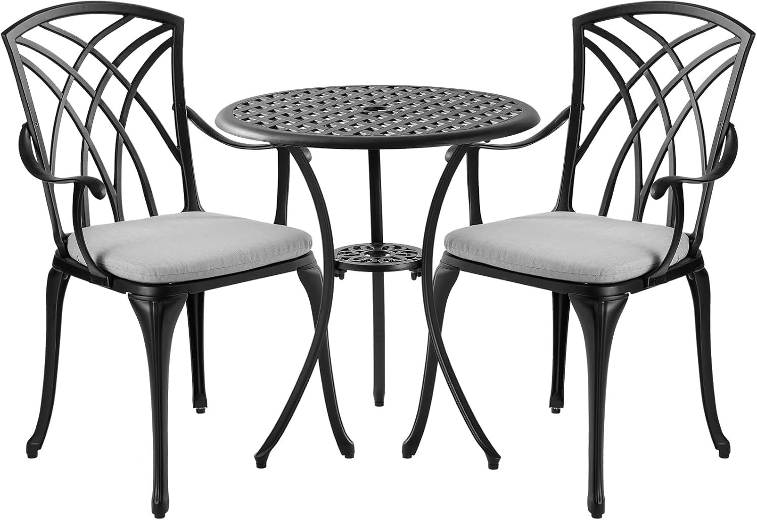 Astoria Grand 3 Piece Cast Aluminum Outdoor Bistro Table and Chairs Set of 2 with Cushion,Patio ...